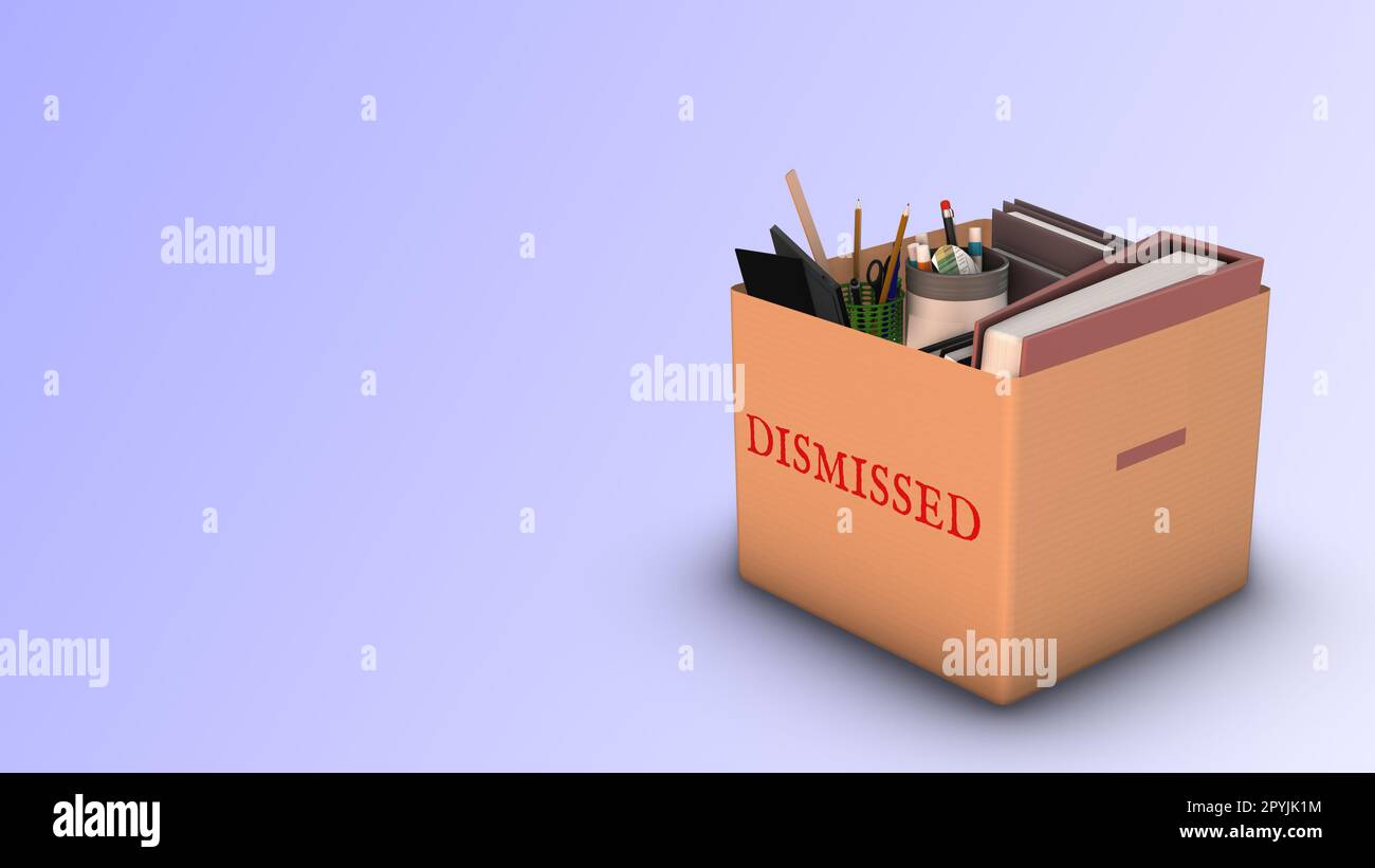 Dismissed. Fired. Box with office things Stock Photo - Alamy