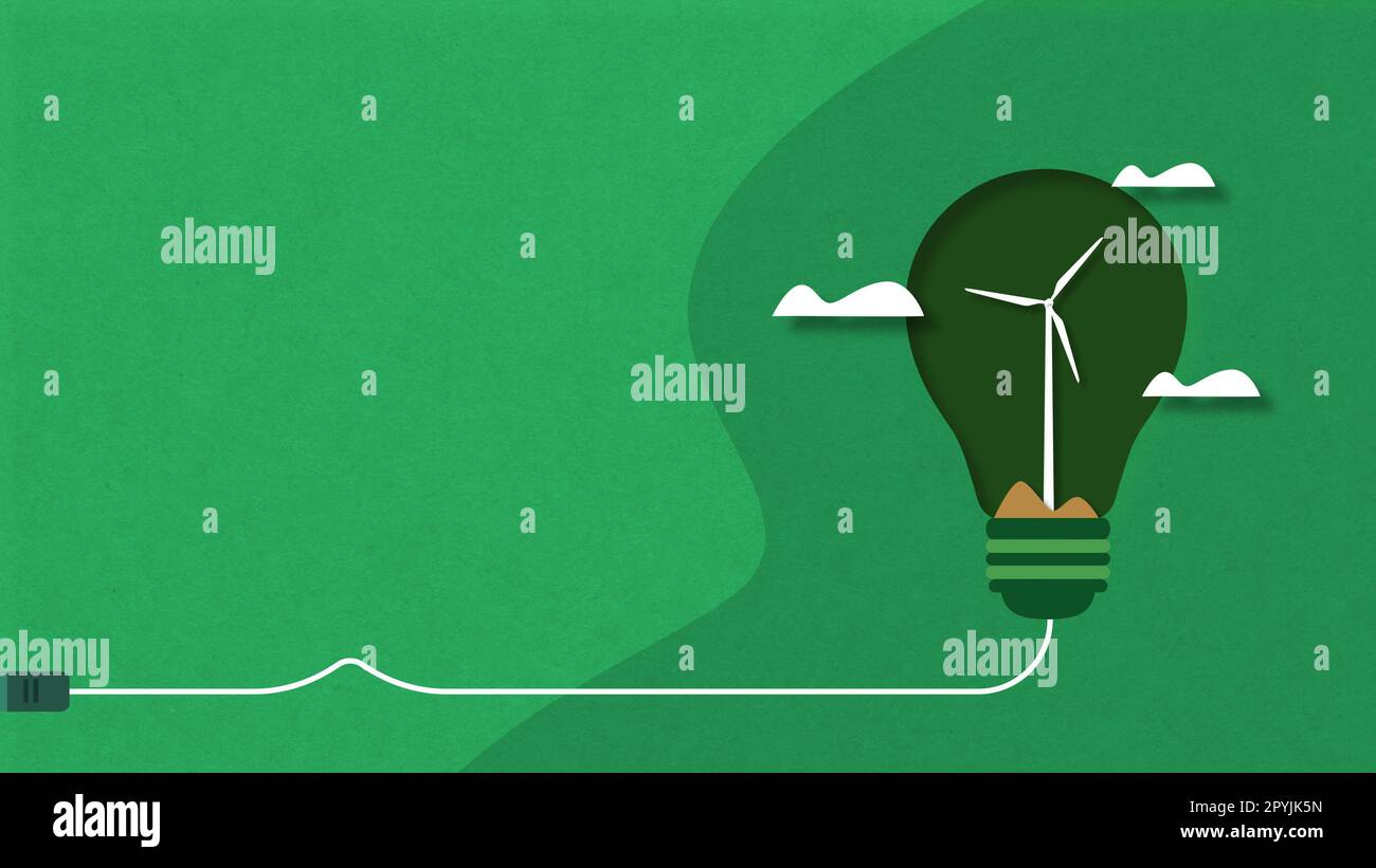 Futuristic sustainable energy concept with light bulb and wind turbines ...
