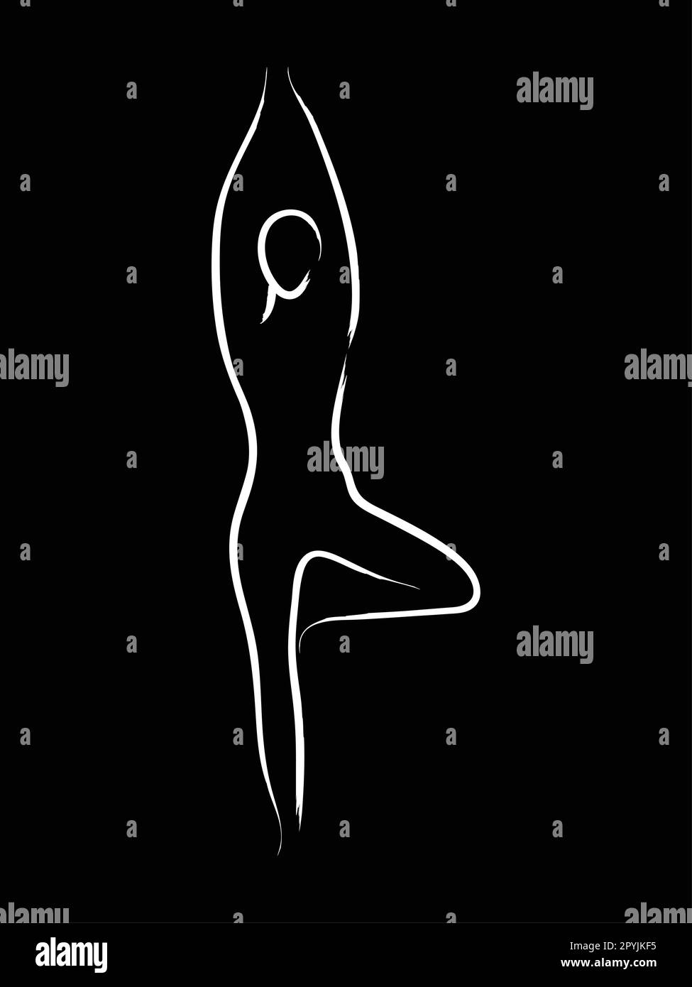 Simple sketch of a female figure doing yoga in vrksasana position Stock ...