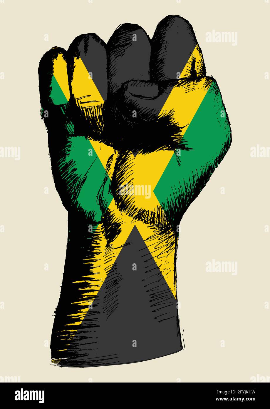 Sketch illustration of a fist with Jamaica insignia Stock Vector Image ...