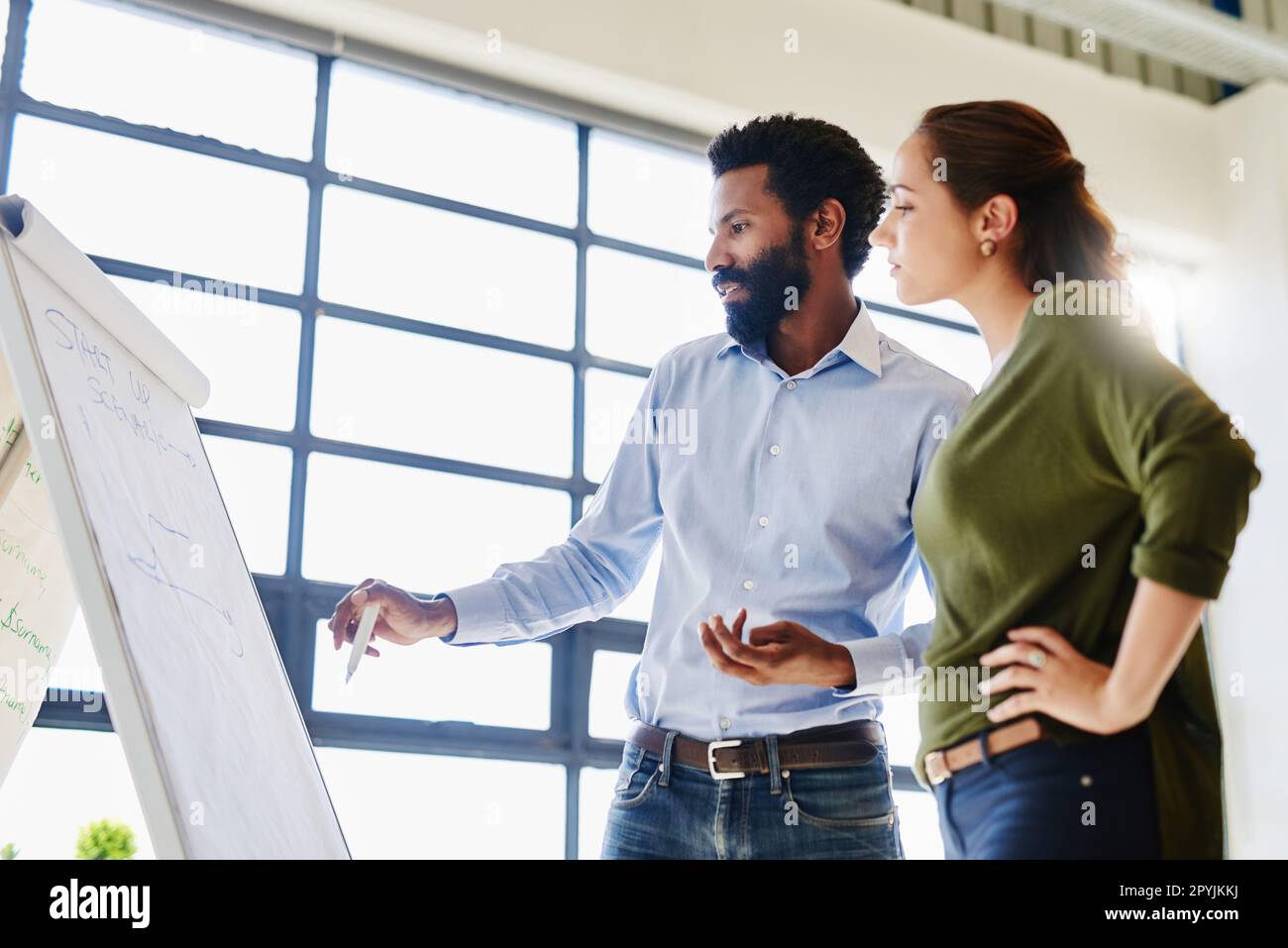 Let me explain the scenario again...two businesspeople brainstorming ...