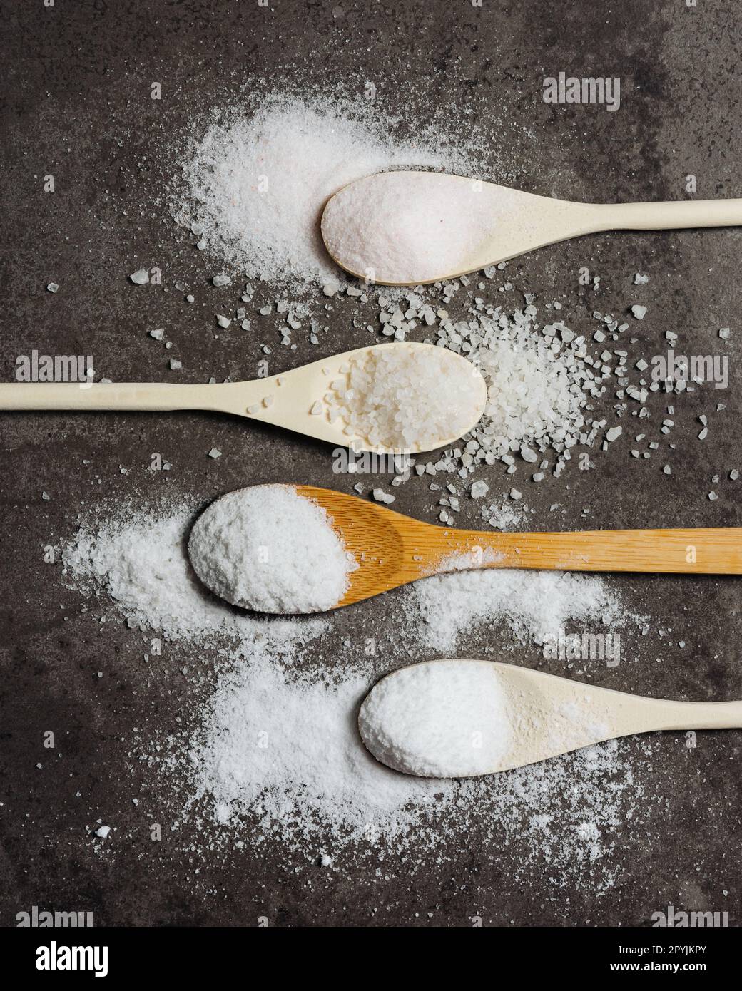 Different types of salt. Sea, himalayan and regular table salt Stock ...