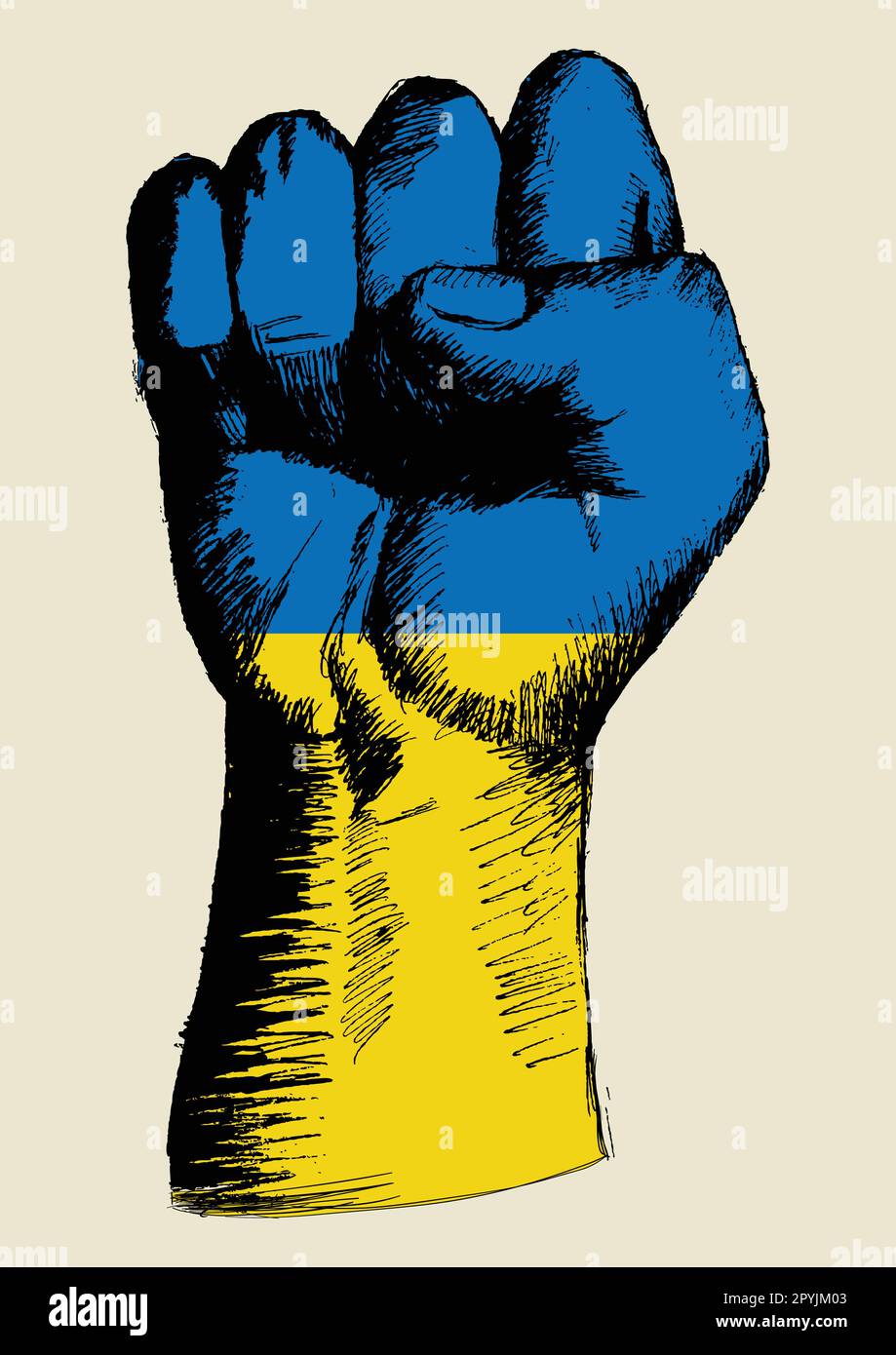 Sketch illustration of a fist with Ukraine insignia Stock Vector Image ...