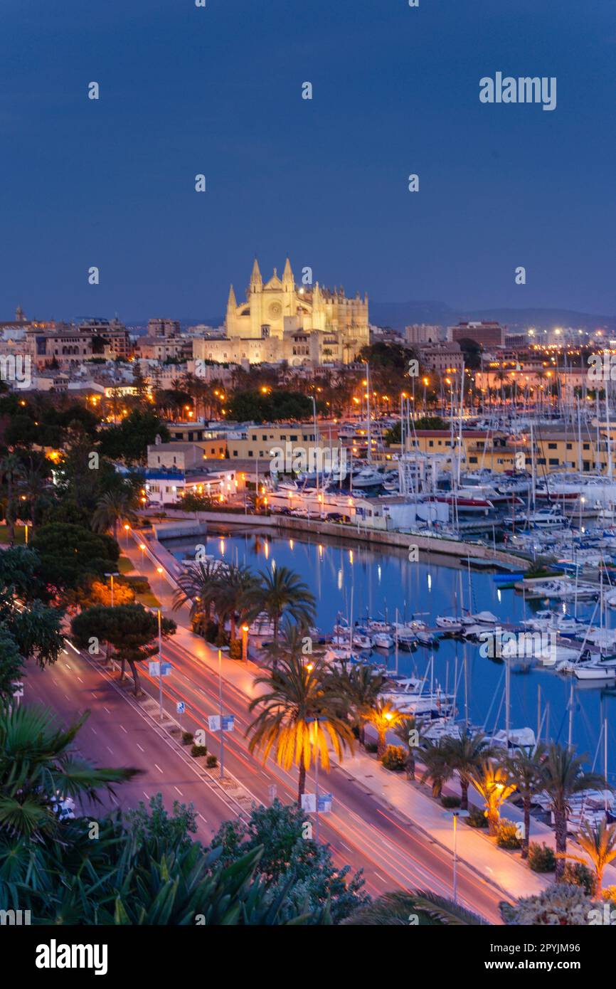 Promenade and port of Palma, Palma, mallorca, balearic islands, spain ...