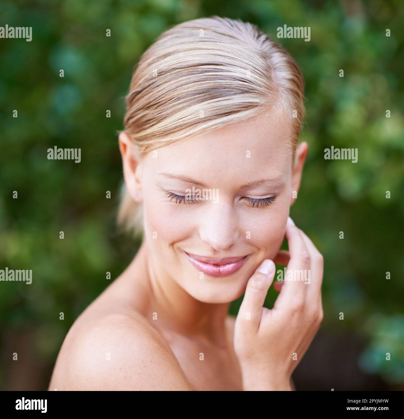 Makeup with face, headshot of happy woman and skincare wellness or ...