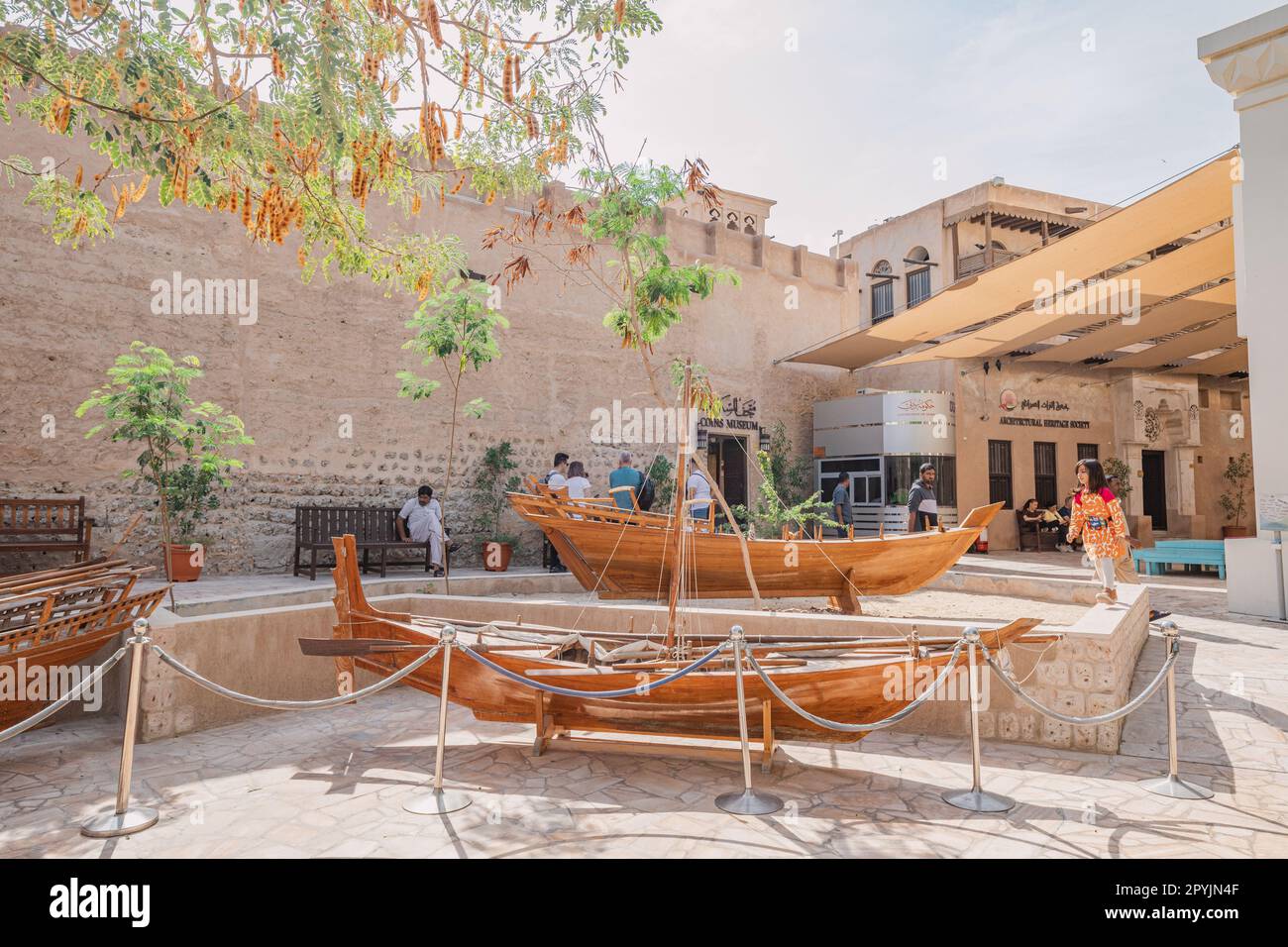 17 January 2023, Dubai, UAE: Traditional arab Dhow boats and ships at ...