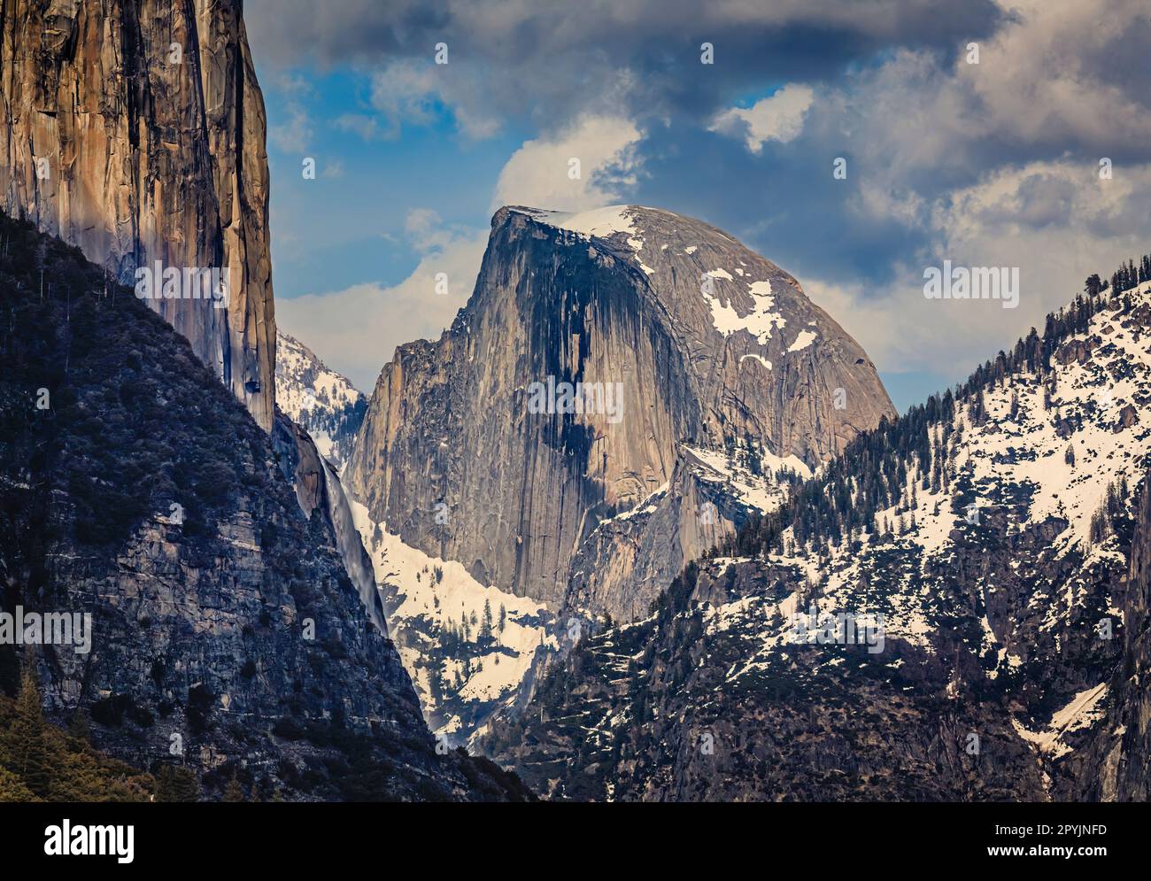 Scenic view of the famous Half Dome granite rock formation in the ...