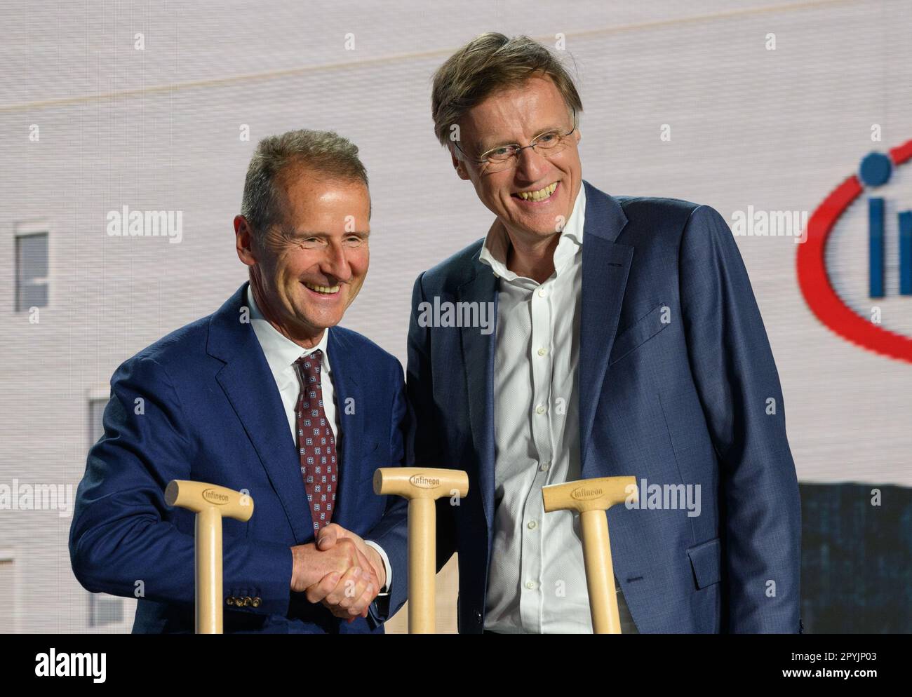 Dresden, Germany. 02nd May, 2023. Jochen Hanebeck (r) CEO of Infineon ...
