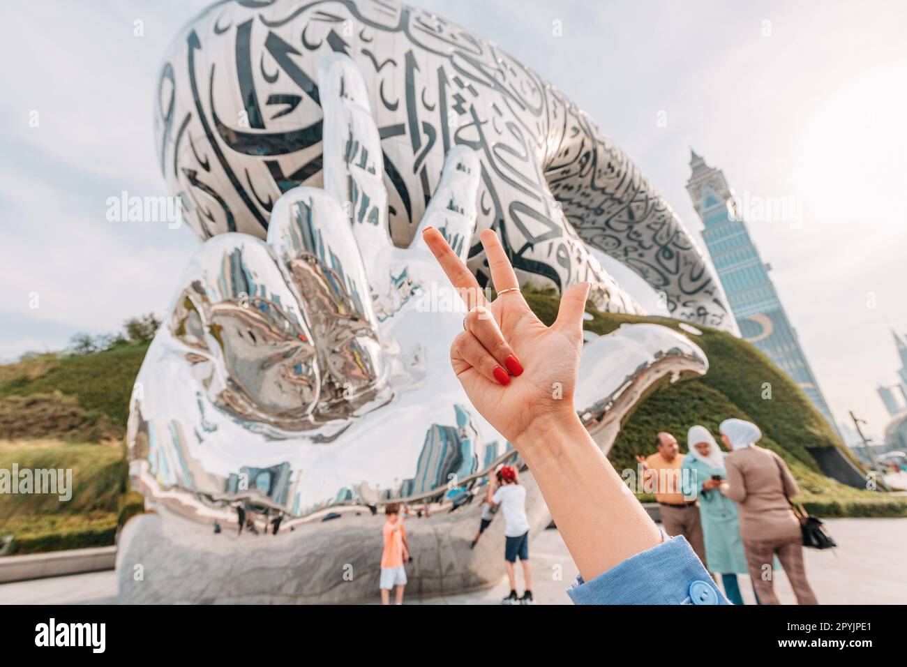 17 January 2023, Dubai, UAE: People and tourists taking photos with ...