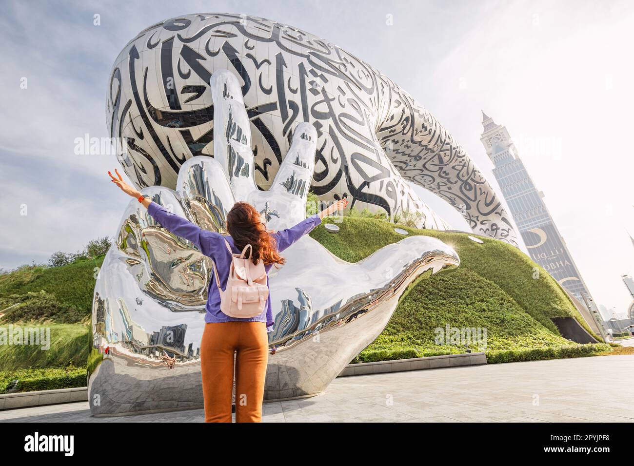 17 January 2023, Dubai, UAE: Tourist girl admire view of the Famous ...