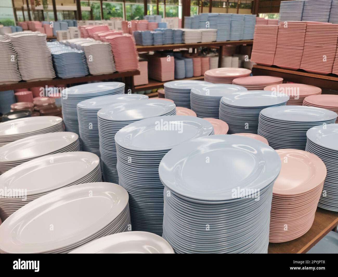 Stacks of plates in a shop Stock Photo - Alamy