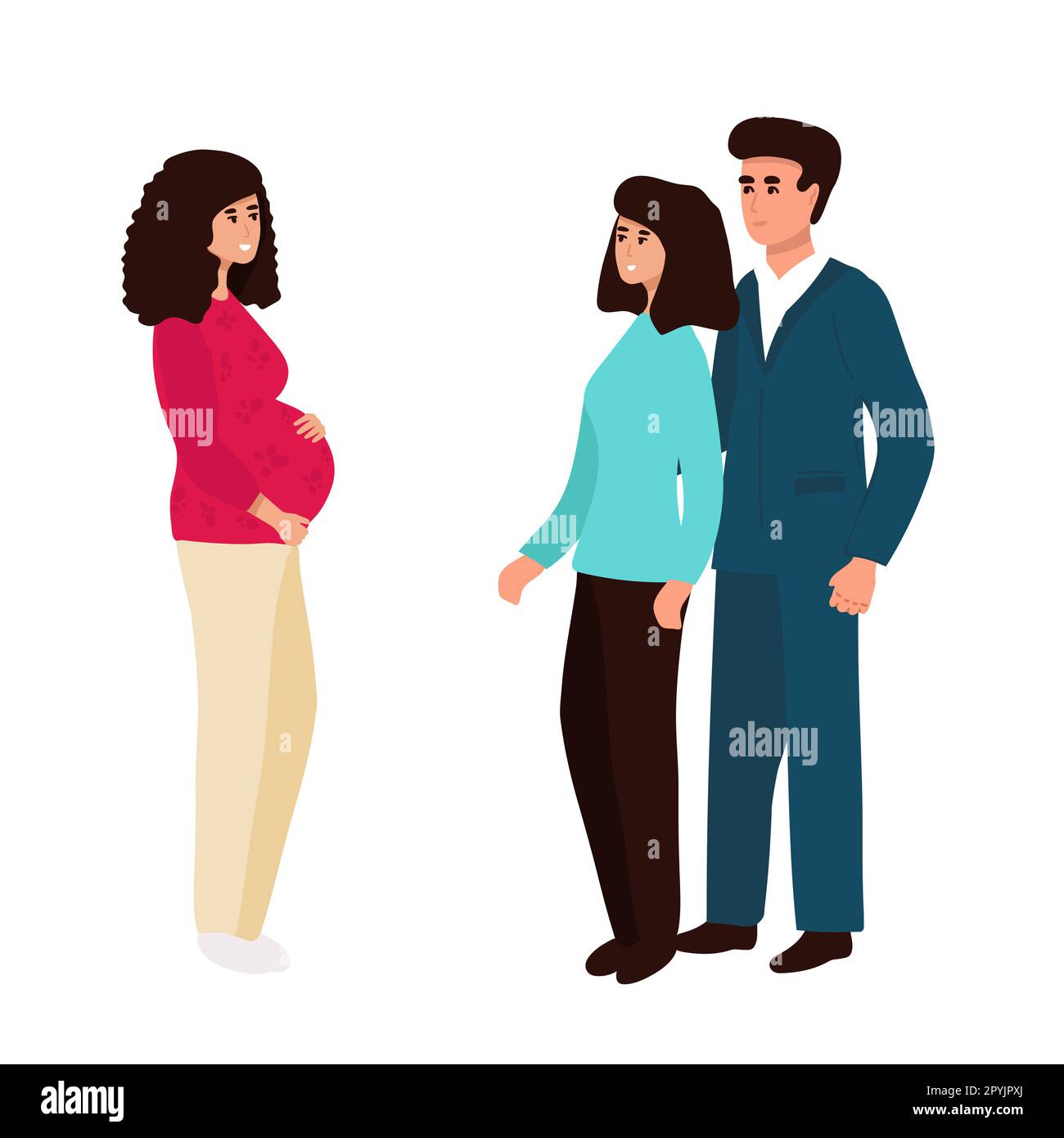Couple with Surrogate Pregnant woman. Vector illustration flat cartoon ...