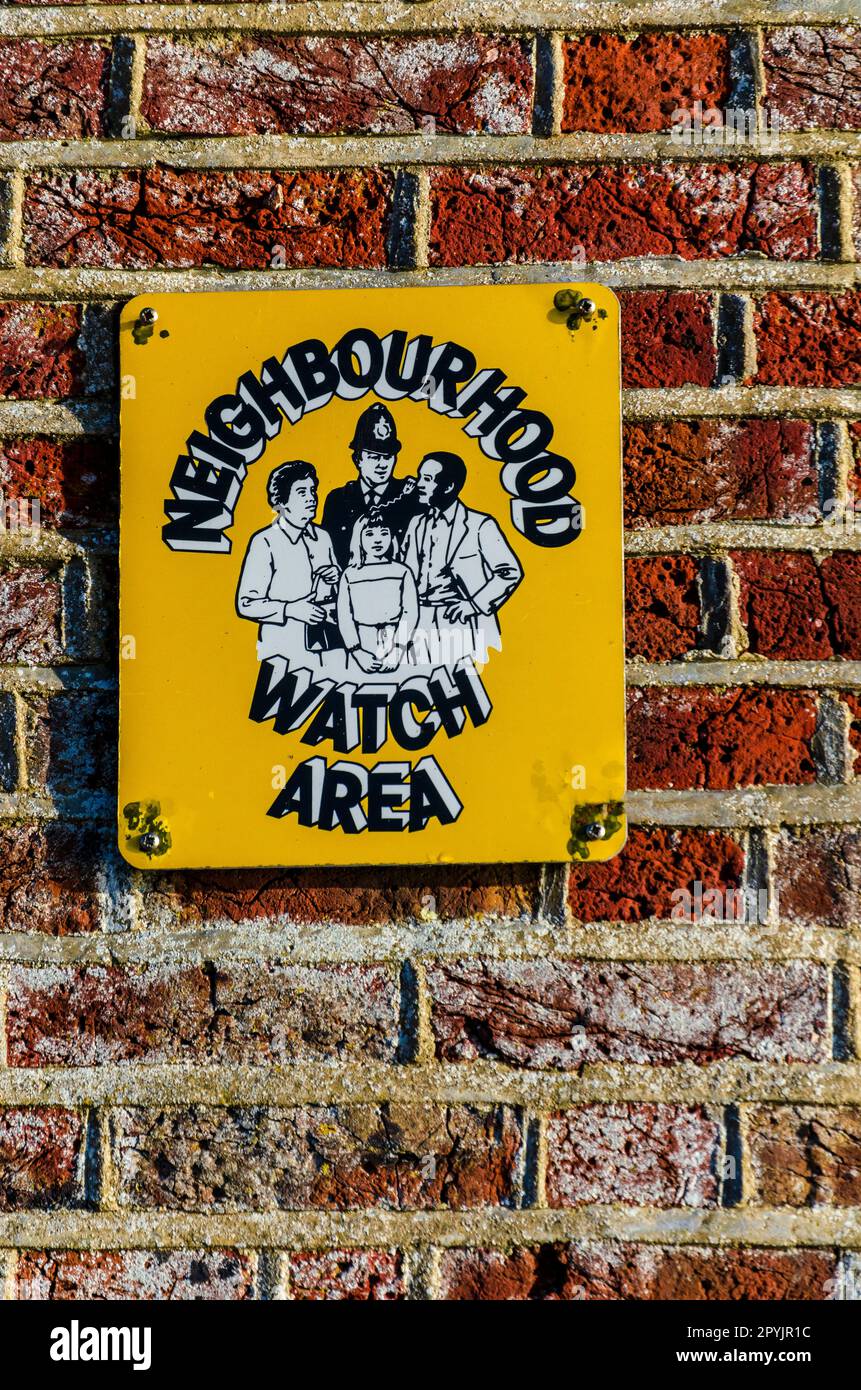 Neighbourhood Watch sign on a brick wall in Emsworth Hampshire Stock ...