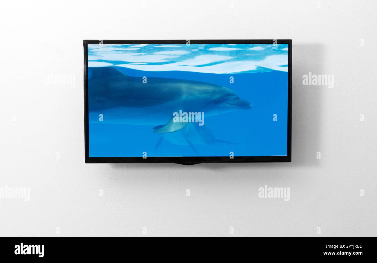 TV monitor on the wall Stock Photo - Alamy