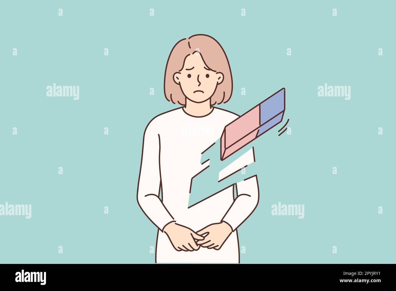 Sad woman erased with eraser suffer from depression or mental problems ...