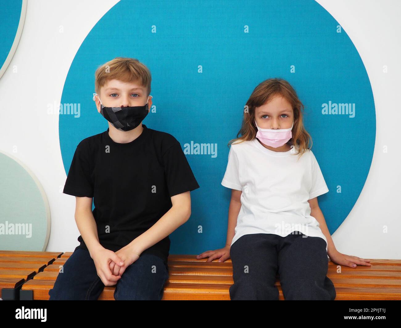 School children wearing face mask during corona virus and flu outbreak ...