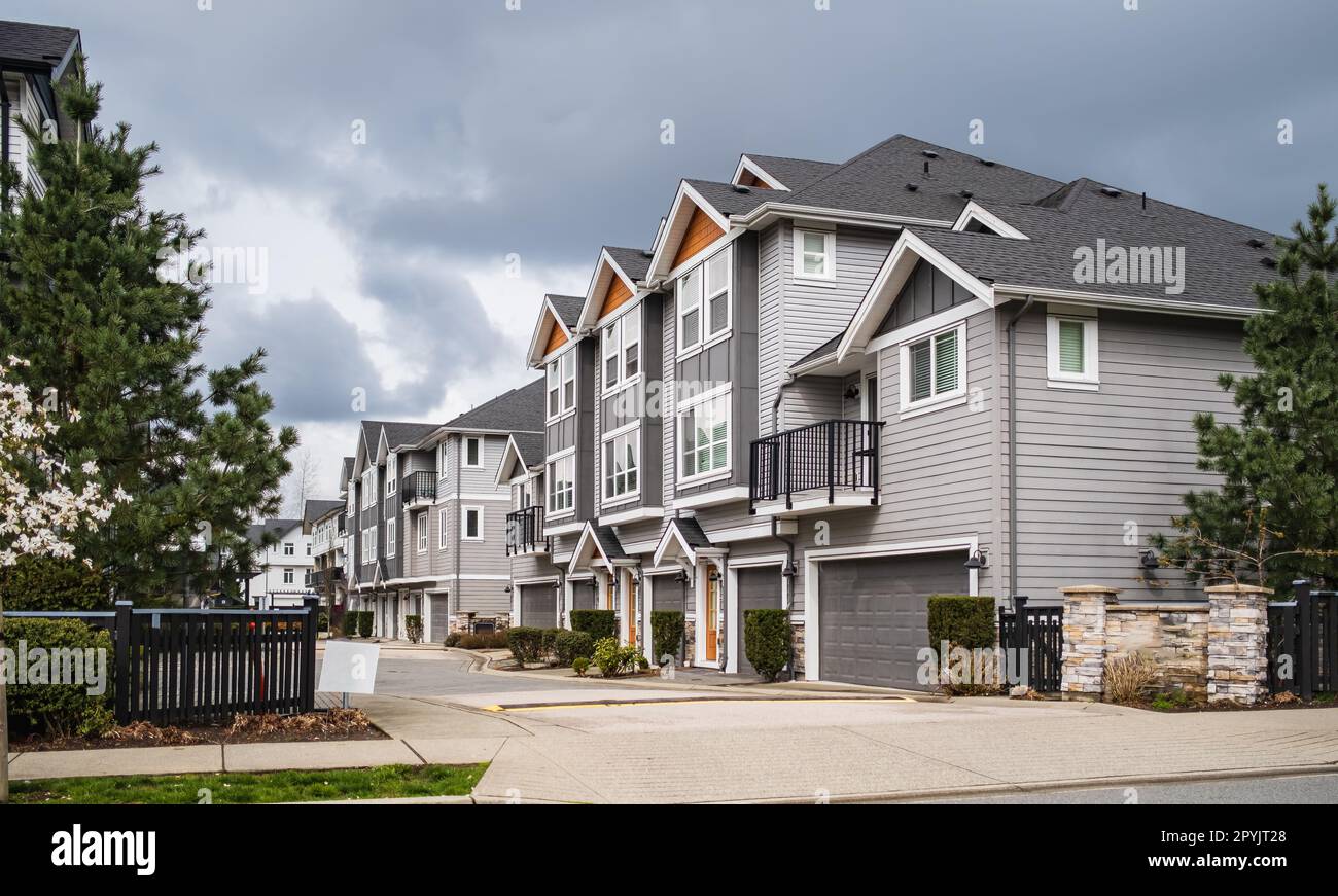 New residential townhouses. Modern apartment buildings in Surrey Canada ...