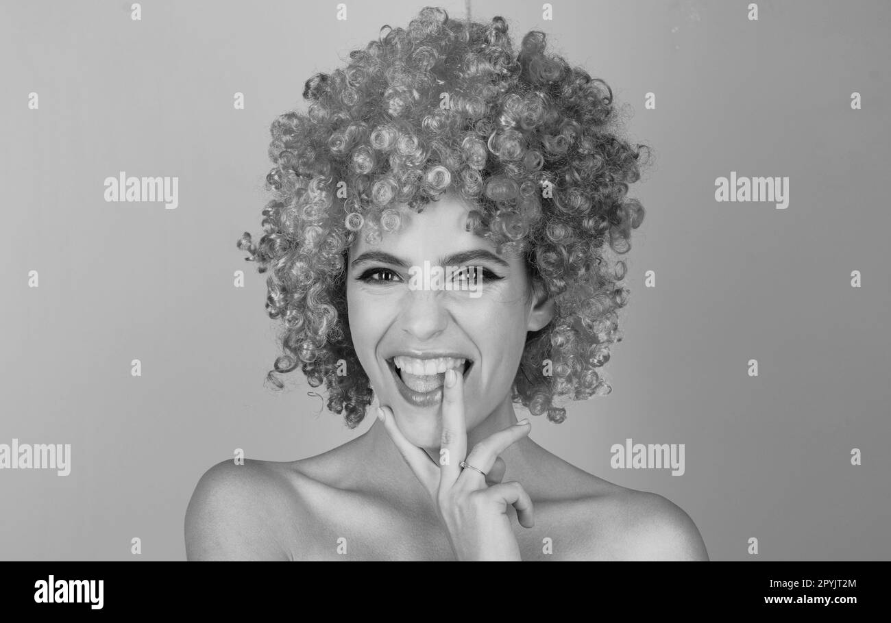 Funny woman face close up. Crazy girl studio portrait. Laughing woman ...