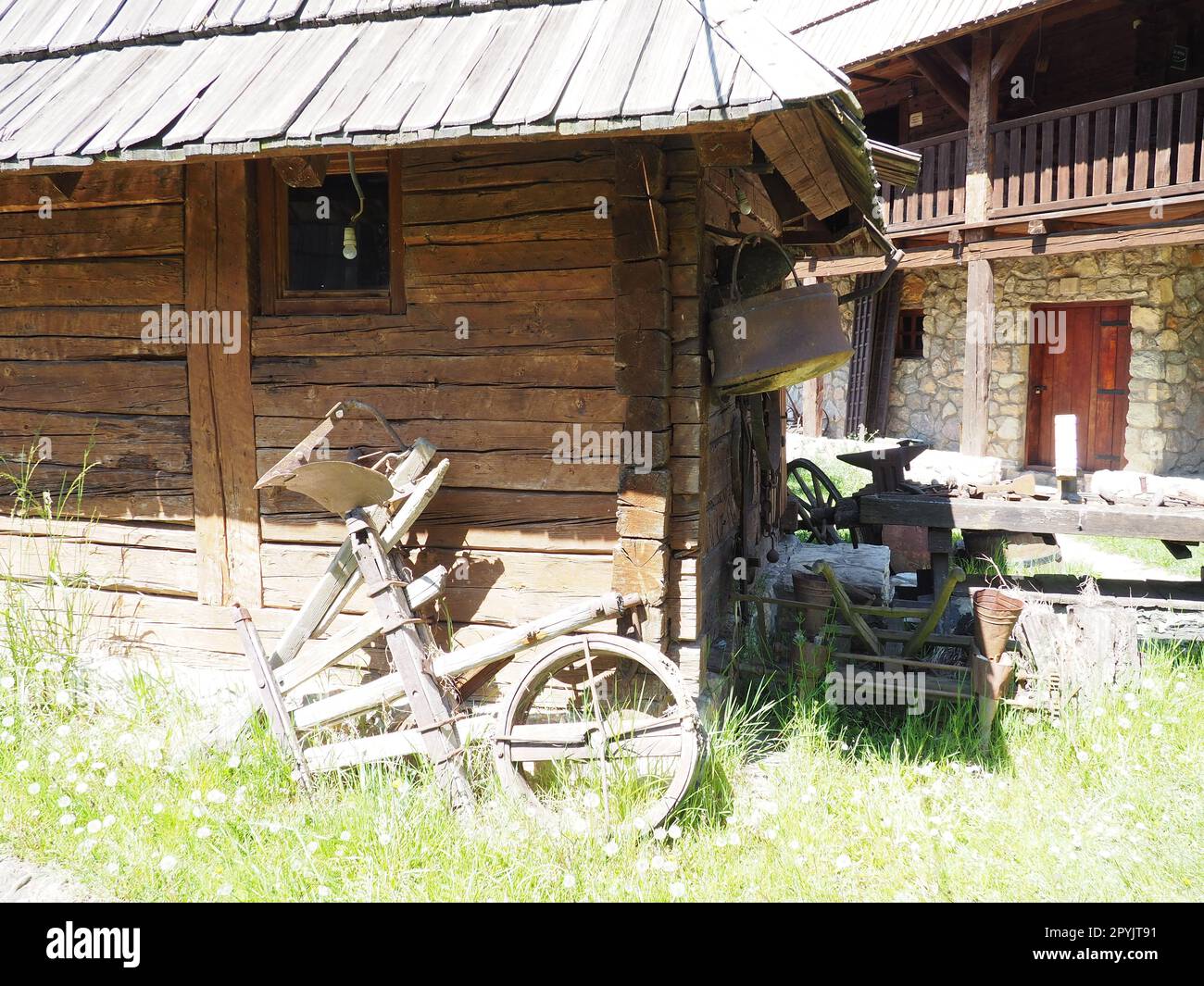 Stanisici, Bijelina, Bosnia and Herzegovina, 25 April 2021. Log village ...