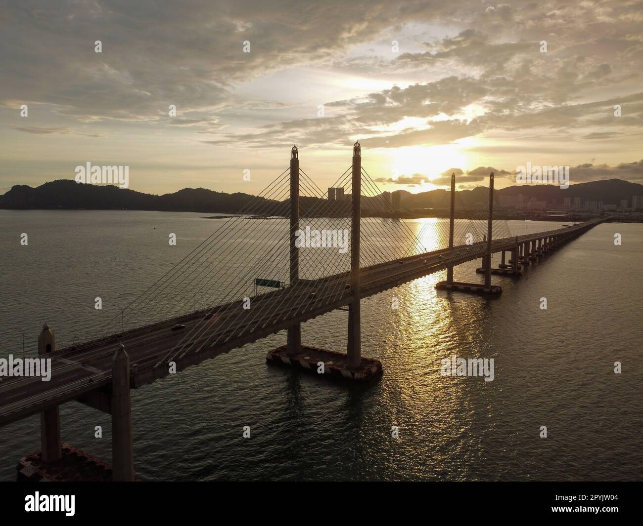 Aerial view silhouette Penang Second Bridge Stock Photo - Alamy