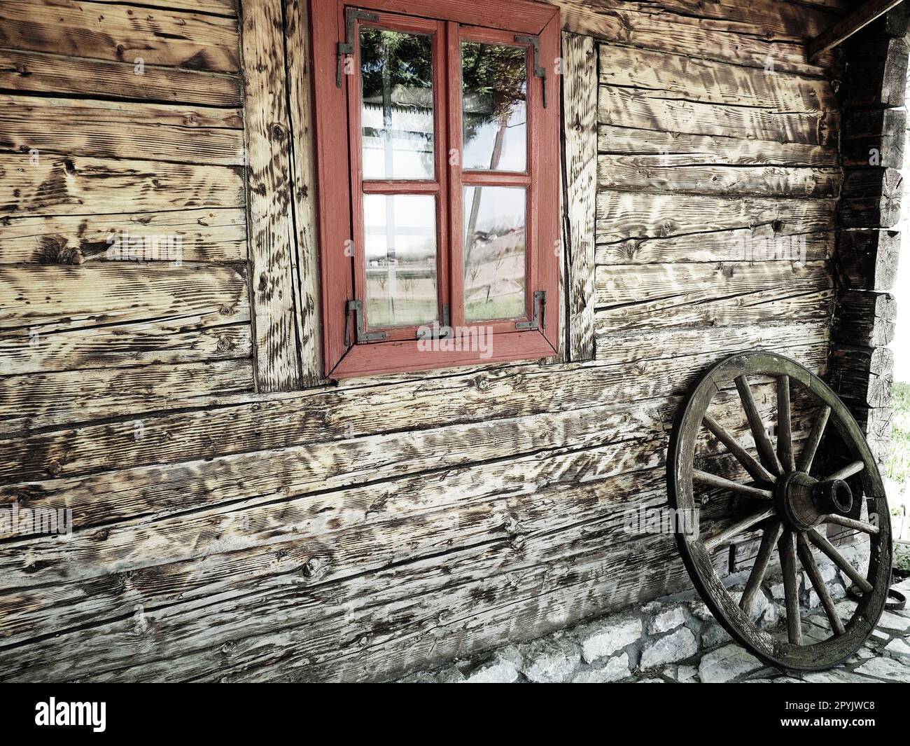 Stanisici, Bijelina, Bosnia and Herzegovina, 25 April 2021. Log village ...
