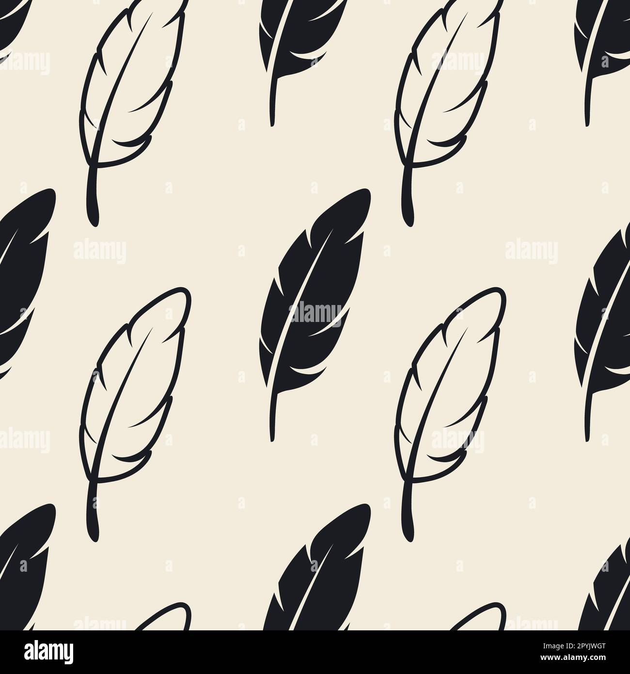 Vector Seamless Pattern with Different Black Fluffy Feather Silhouettes ...