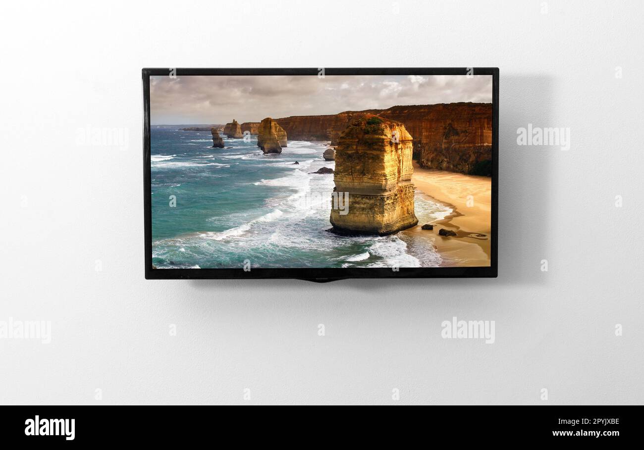 TV monitor on the wall Stock Photo - Alamy