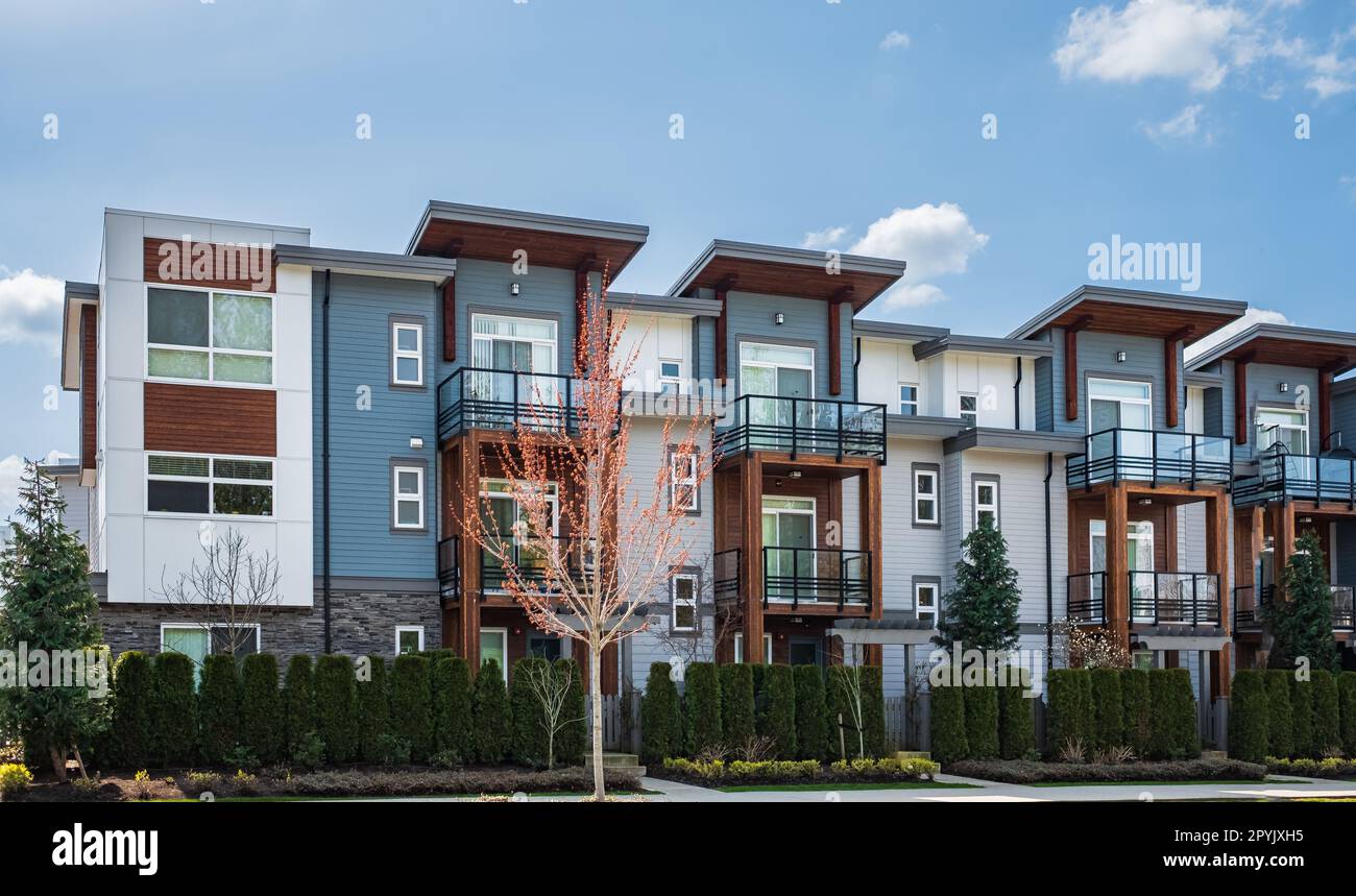 New residential townhouses. Modern apartment buildings in Surrey Canada ...