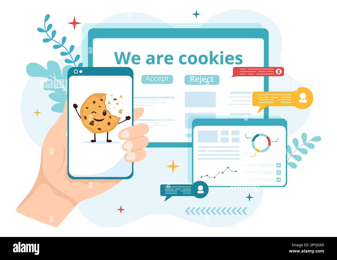 Internet Cookies Technology Illustration with Track Cookie Record of ...