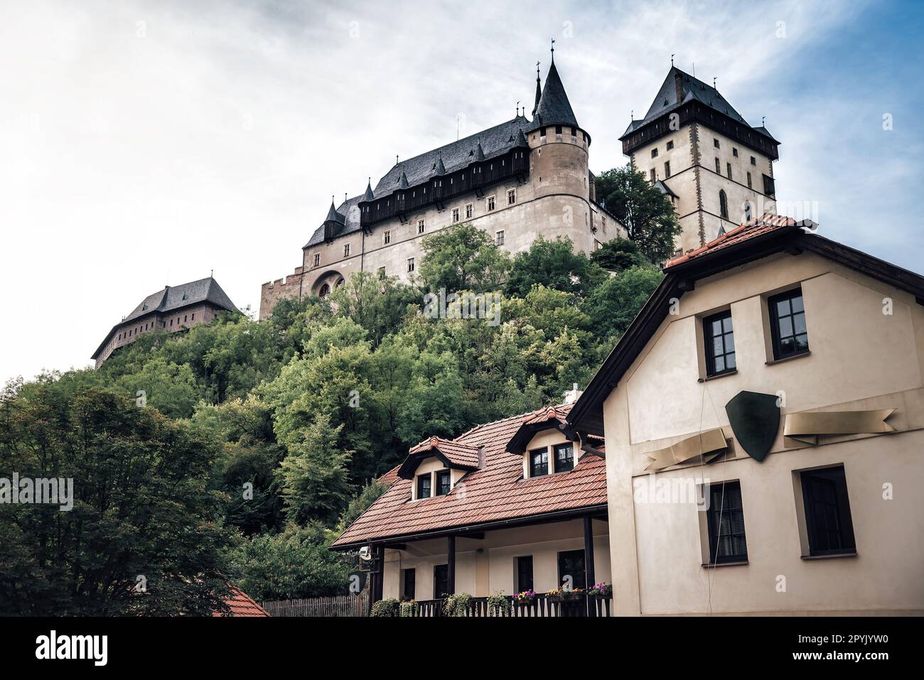 View of Karlstejn Castle, large Gothic castle in Town of Karlstejn ...