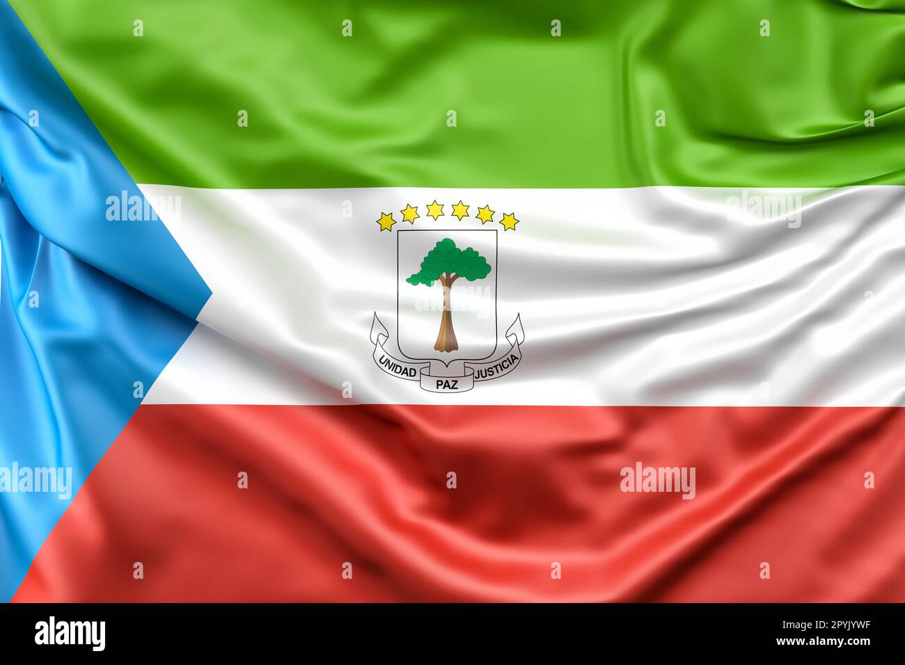 Ruffled Flag of Equatorial Guinea. 3D rendering. Isolated Stock Photo ...