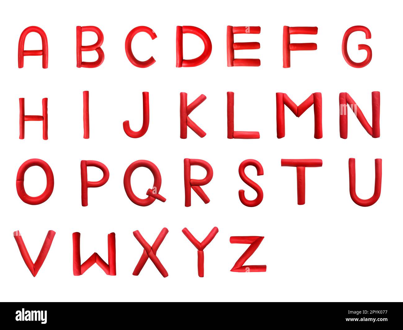 Handmade plasticine alphabet isolated on white background. English ...
