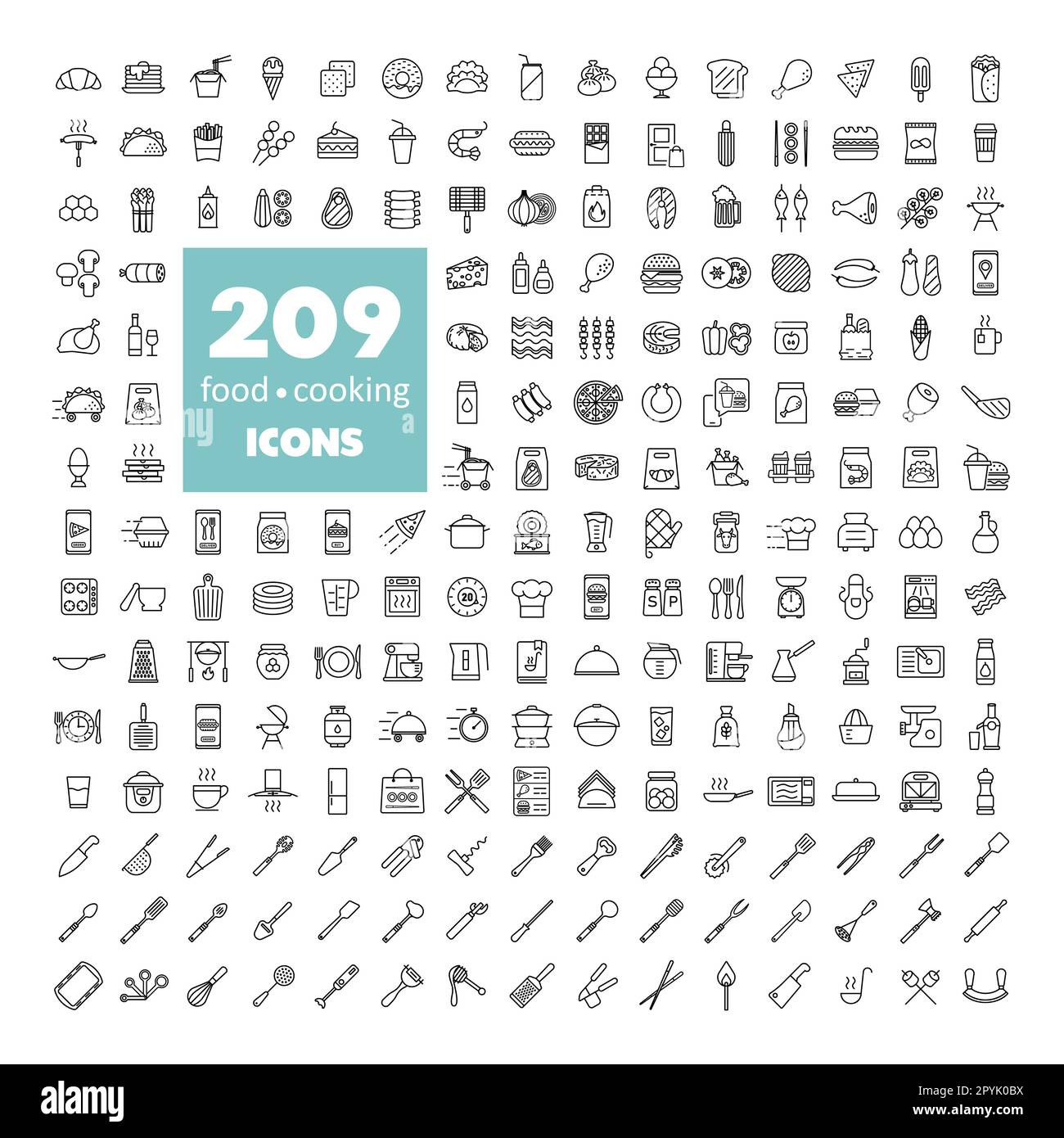 Food and fastfood, kitchen and cooking vector icons set. Graph symbol ...