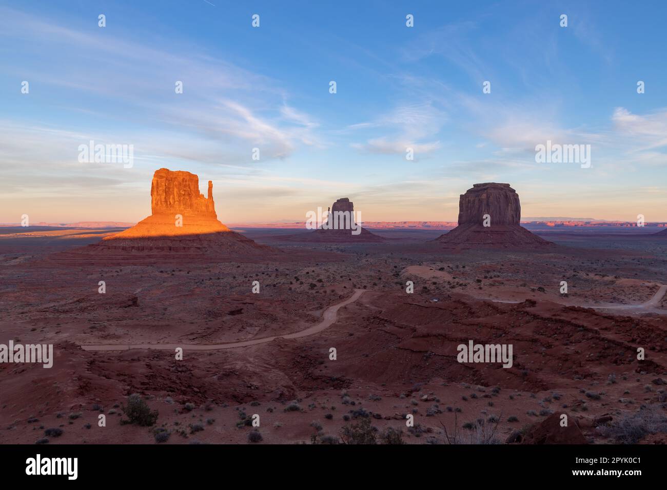 Monument Valley Landscape at Sunset - West Mitten Butte, East Mitten ...