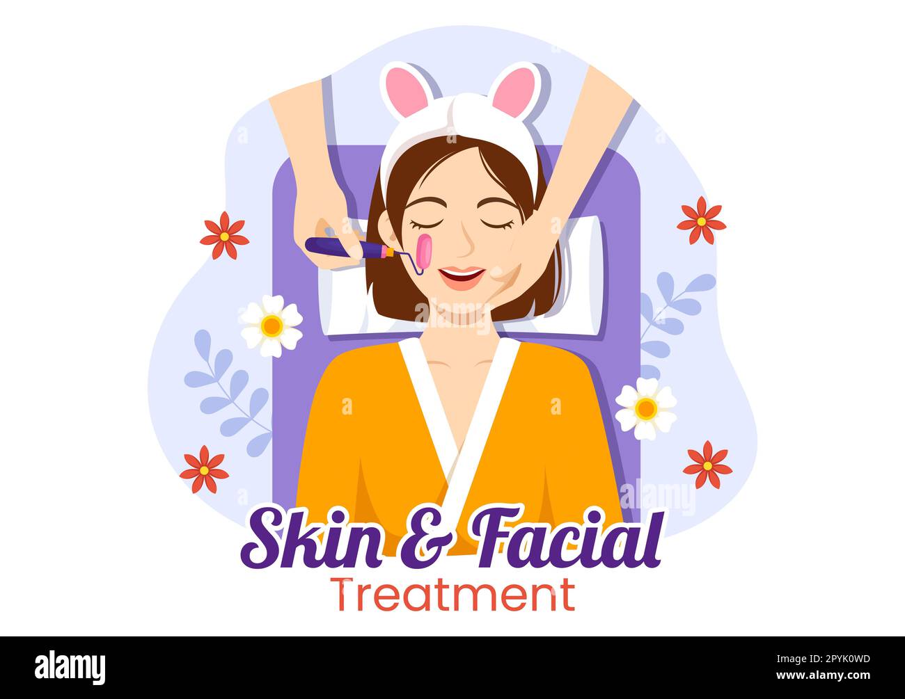 Facial and Skin Treatment Illustration with Women Skin Care, Anti Age ...