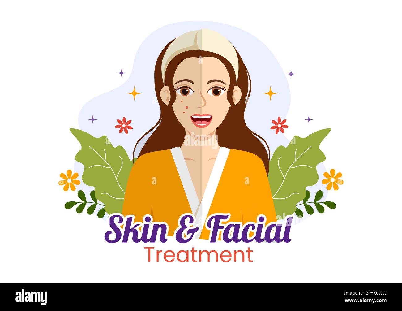 Facial and Skin Treatment Illustration with Women Skin Care, Anti Age ...