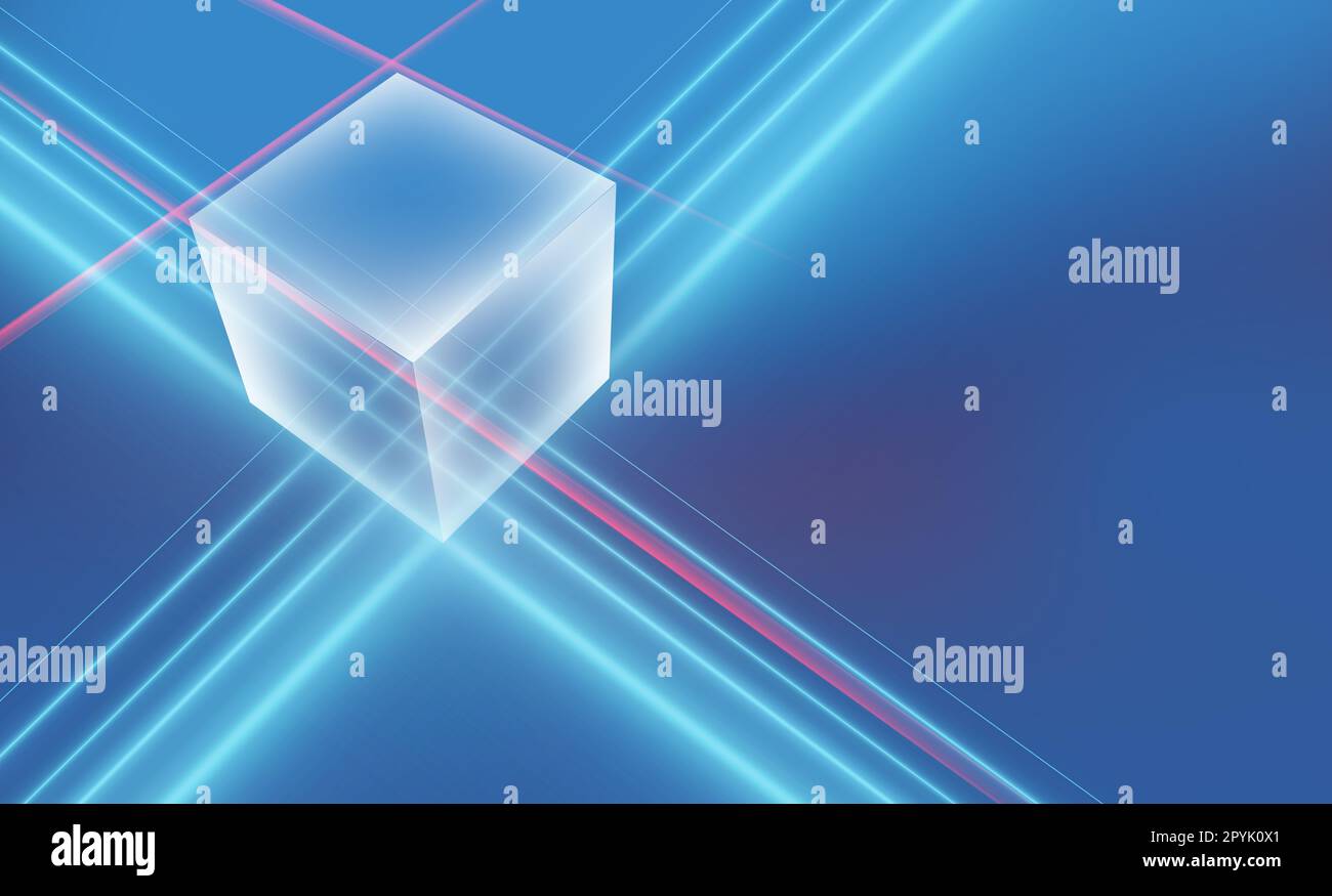 Abstract design with neon lights and transparent box, blue theme ...