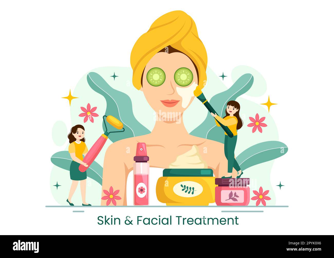 Facial and Skin Treatment Illustration with Women Skin Care, Anti Age ...