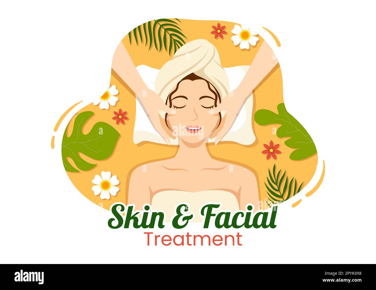 Facial and Skin Treatment Illustration with Women Skin Care, Anti Age Procedure, Massage or SPA ...
