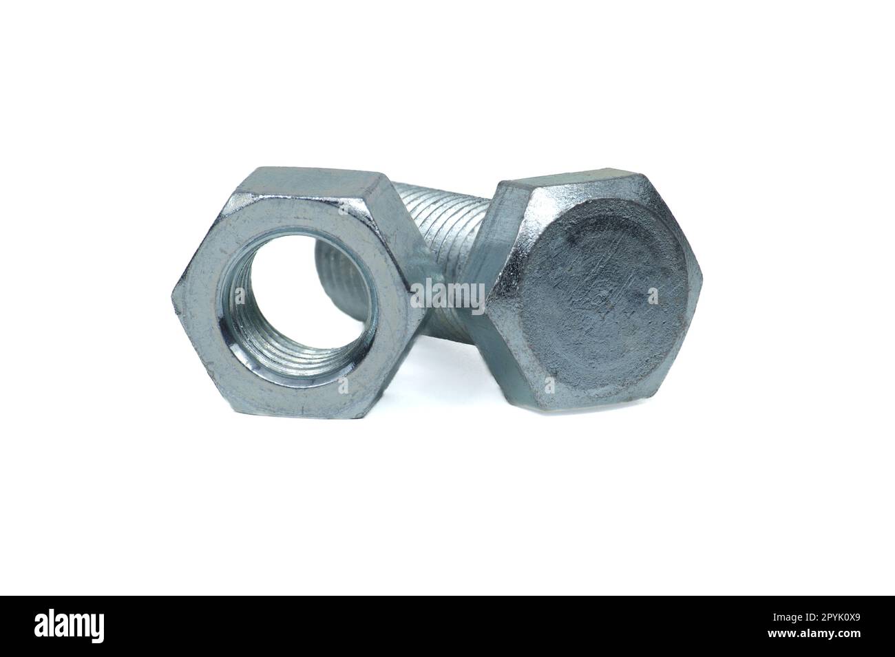 Galvanized bolt and nut isolated on white background Stock Photo - Alamy