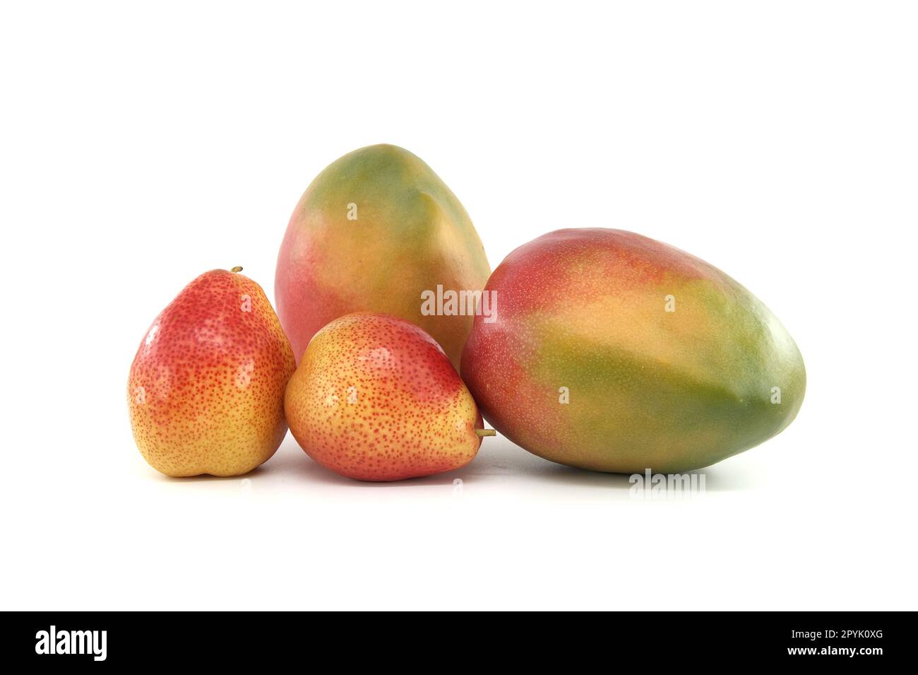 Pears and mango fruits isolated on white background Stock Photo - Alamy