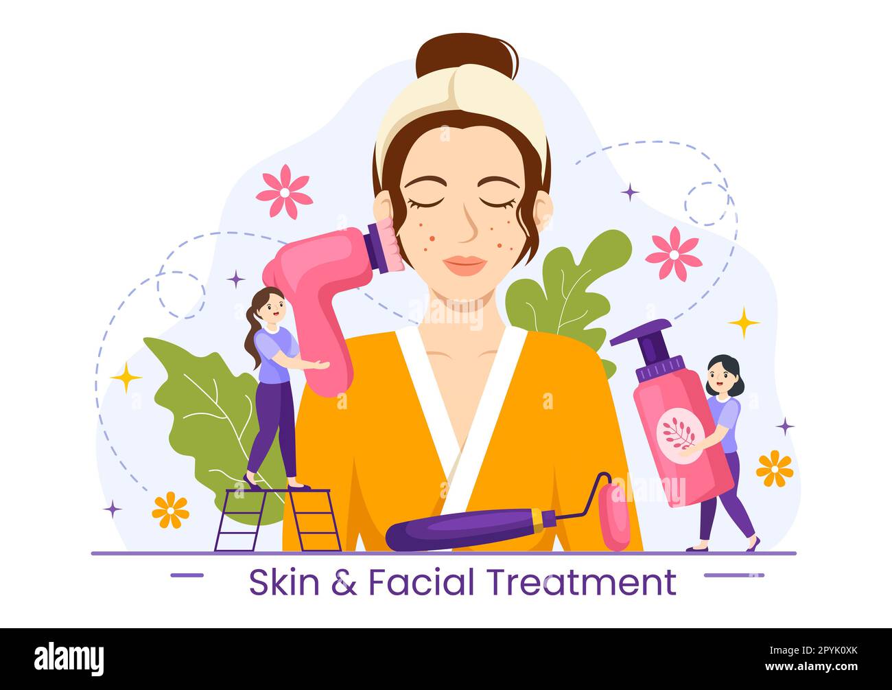 Facial and Skin Treatment Illustration with Women Skin Care, Anti Age ...
