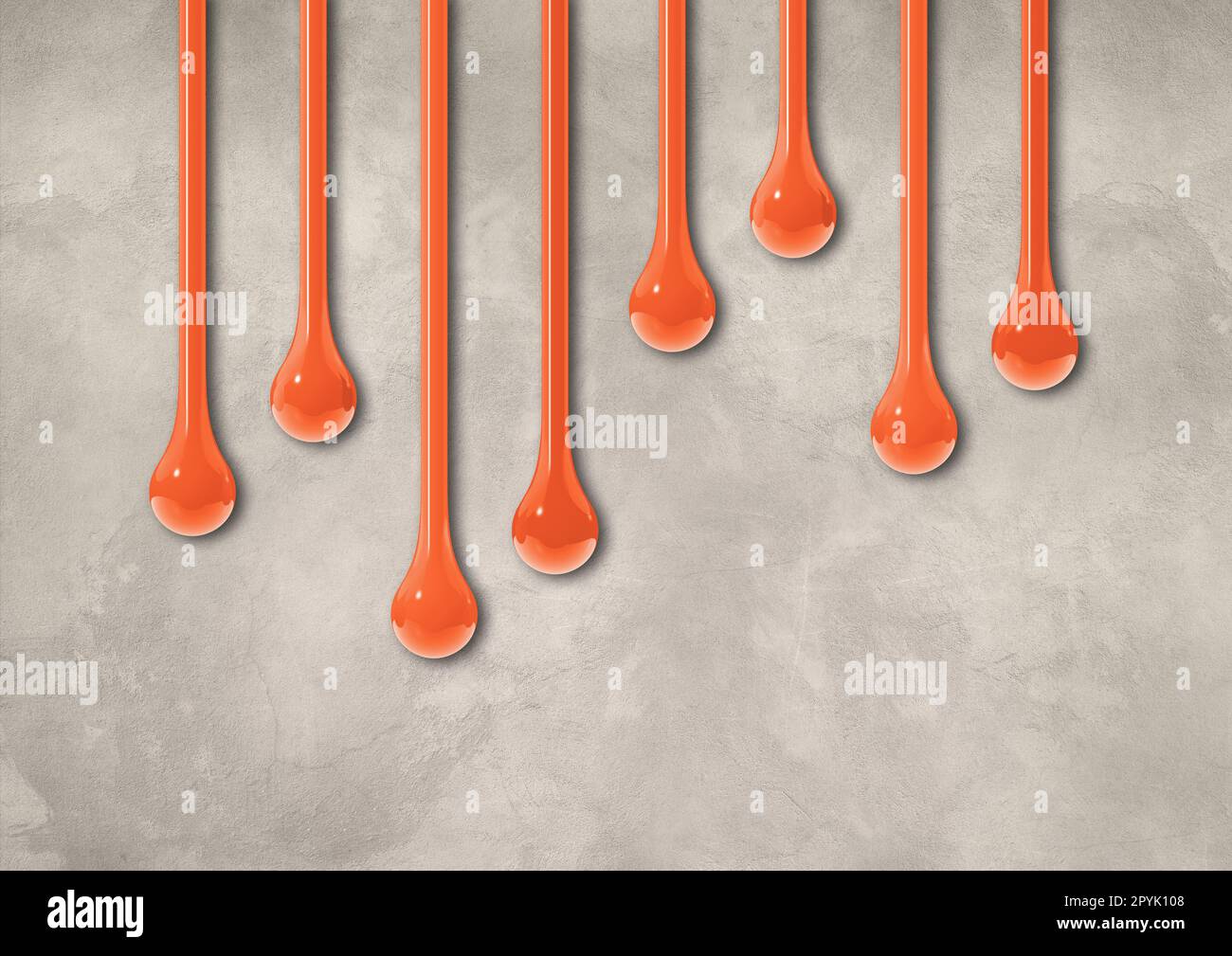 Orange ink drops on light concrete wall. Horizontal wallpaper Stock ...