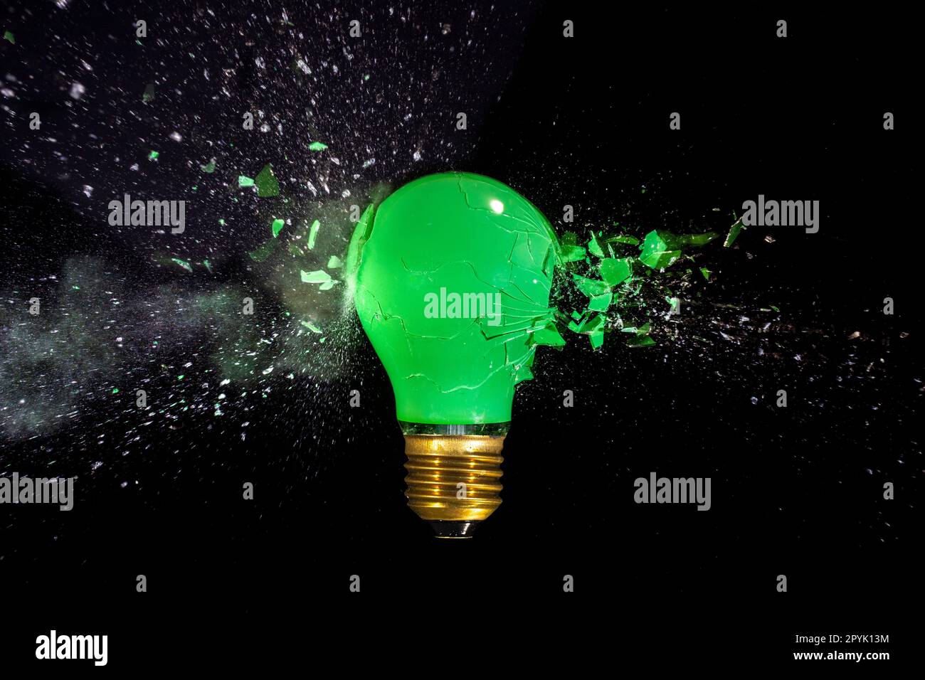 explosion of a green bulb Stock Photo - Alamy