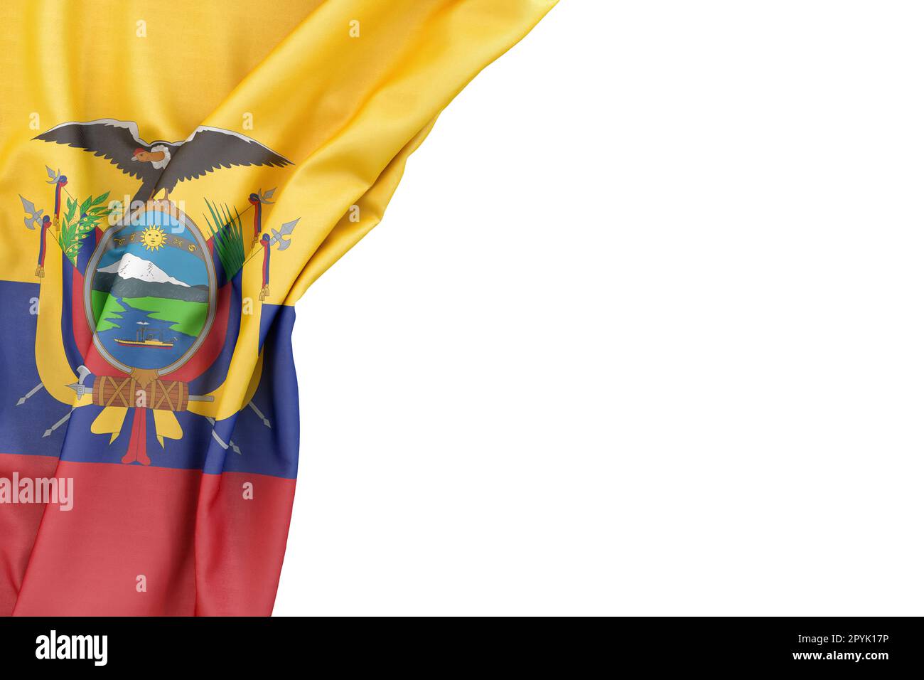 Flag of Ecuador in the corner on white background. Isolated. 3D ...