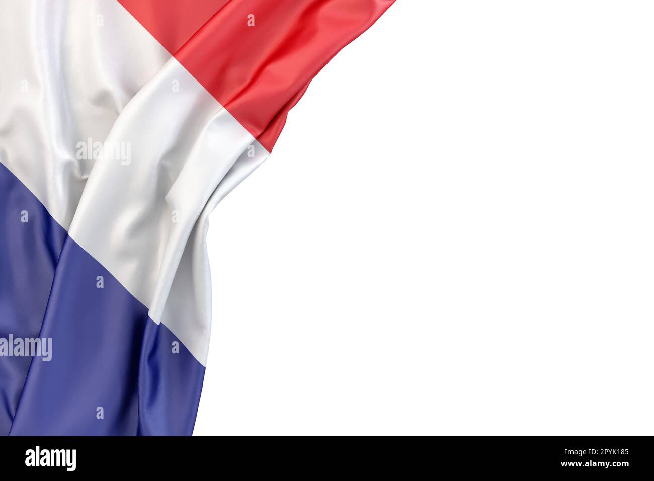 Flag of France in the corner on white background. Isolated. 3D ...