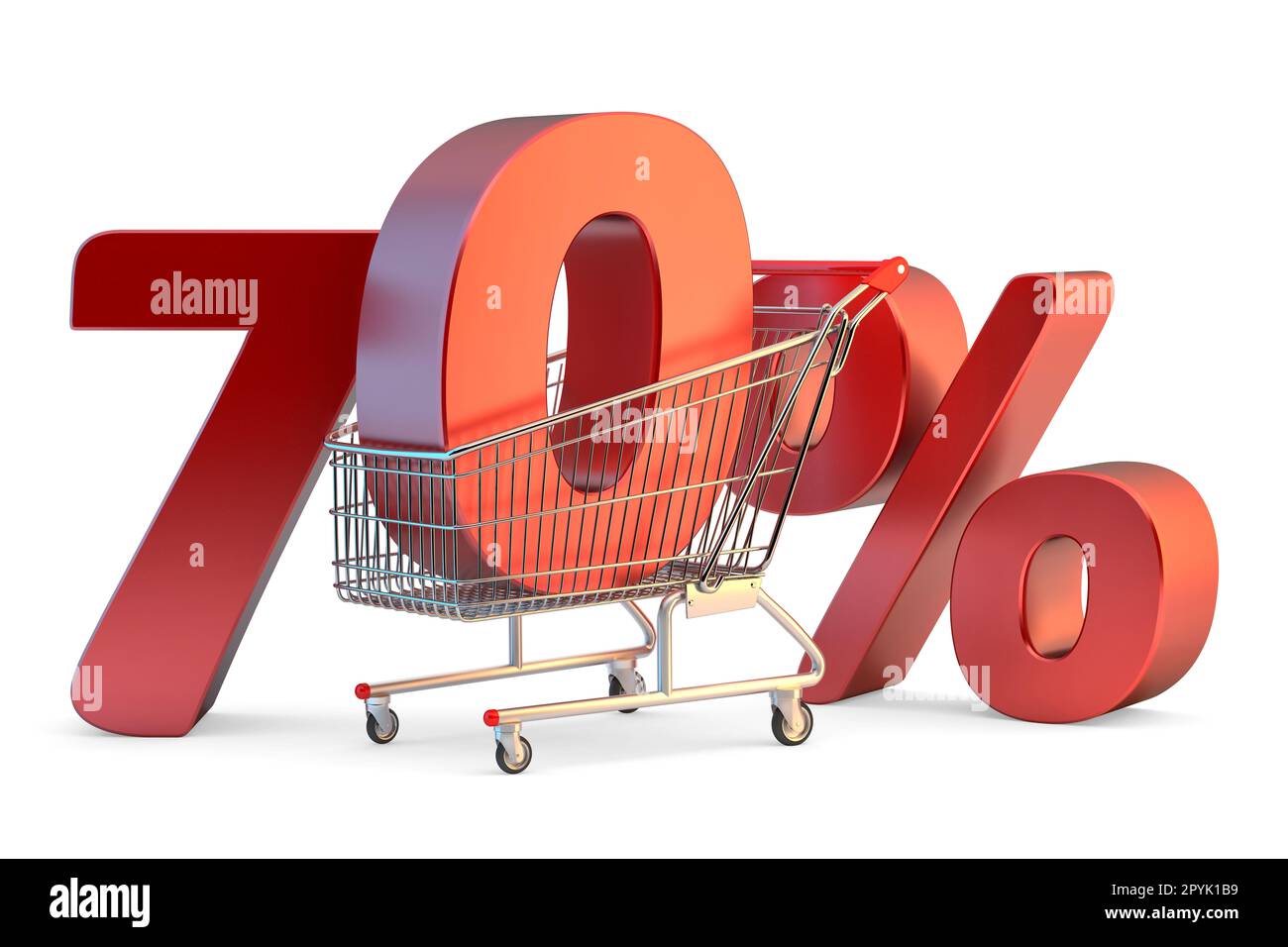 Shopping cart with 70 percent discount sign. 3D illustration Stock ...