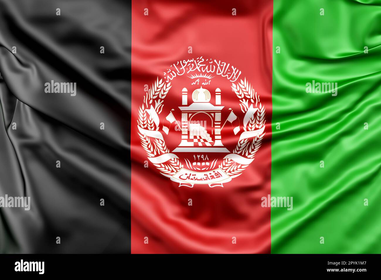 Ruffled Flag of Afghanistan. 3D illustration Stock Photo - Alamy