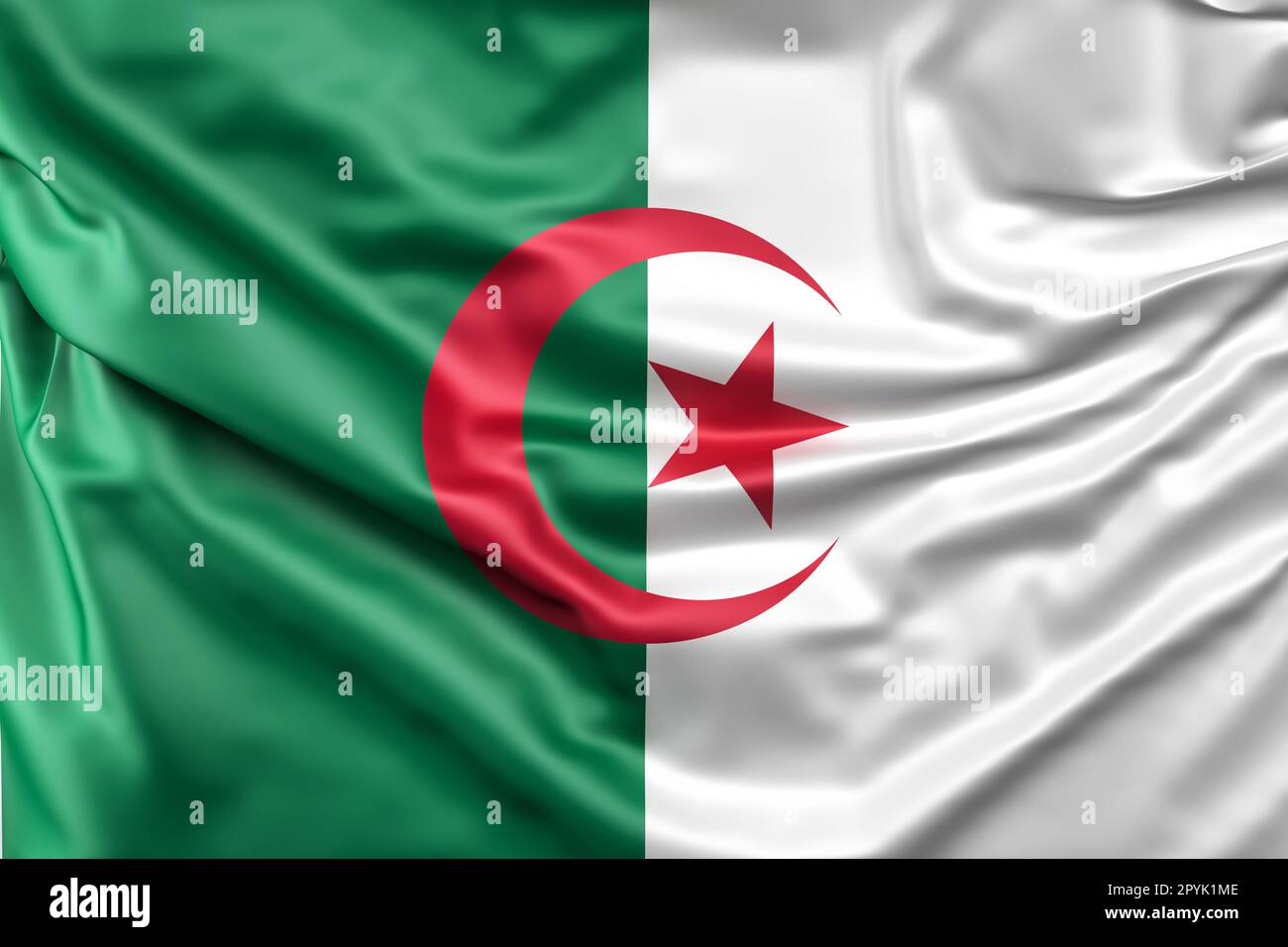 Ruffled Flag of Algeria. 3D Rendering Stock Photo - Alamy