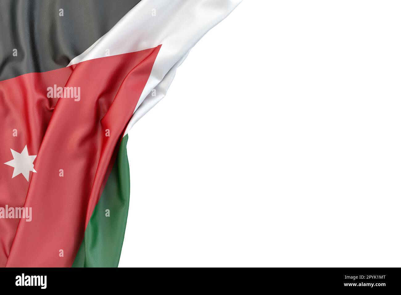 Flag of Jordan in the corner on white background. Isolated. 3D ...